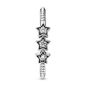 Pandora Celestial Stars Ring - Sterling Silver Ring for Women - Layering or Stackable Ring - Sterling Silver with Clear Cubic Zirconia - Size 9, No Gift Box