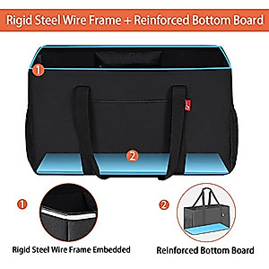 RVSNQ Extra Large Utility Tote Bag, Foldable Reusable Grocery Bags, Collapsible Tote with Metal Wire Frame & Reinforced Bottom Board, Stand up Large Utility Tote for Grocerie, Shopping, Storage（Black）