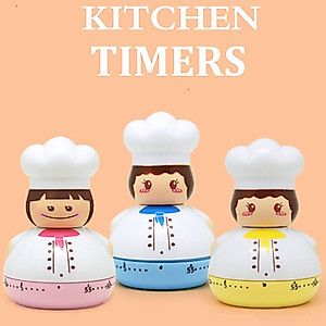 Golandstar Cute Cartoon Chef Timers 60 Minutes Mechanical Kitchen Cooking Timer Clock Loud Alarm Counters Mini Size Manual Timer (Yellow)