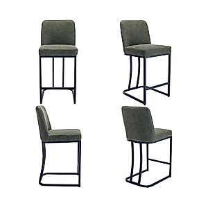 VESCASA 24" H Counter Height Barstools with Back, Mid Century Modern Faux Leather Upholstered Counter Stool Chairs with Black Metal Frame for Kitchen Island, Bar, Pub, Set of 2, Green