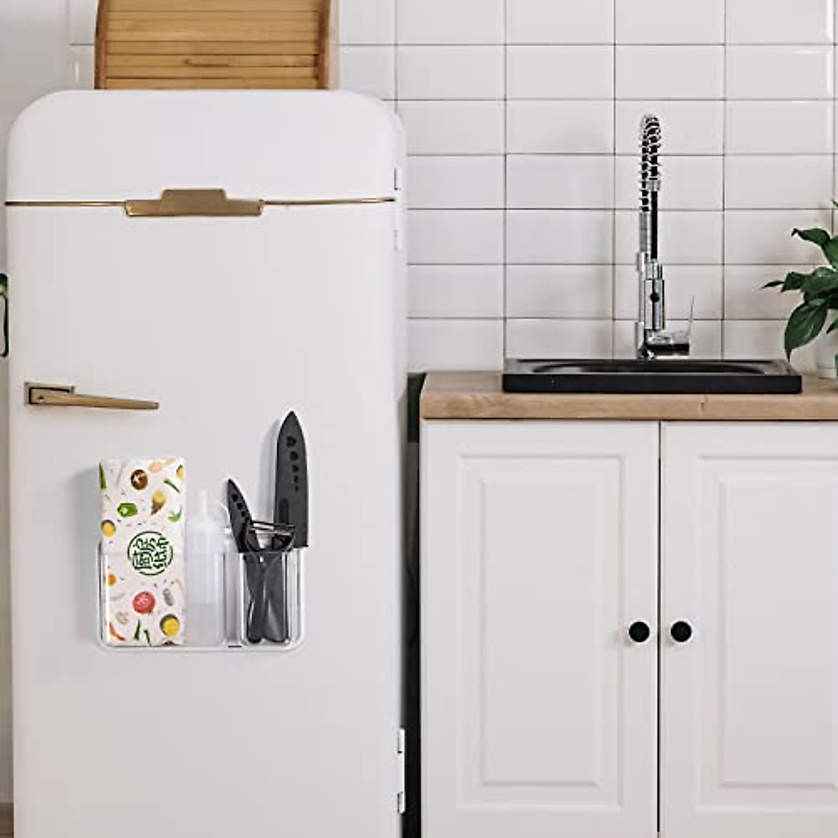 Magnetic Organizer, Yeeco Clear 3.3”×10”×6.1” 4 Compartments Plastic Magnetic and Adhesive Organizer Box Basket Magnetic Storage Organizer Tray for Refrigerator, Fridge,office,classroom