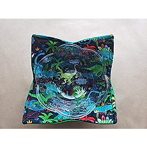 Dinosaur Microwave Bowl Cozy Dino Reversible Microwaveable Potholder Paleontologist Bowl Buddy Children's Kitchen Linens Tyrannosaurus Rex Raptor Kid Gifts Under 10 Handmade Birthday