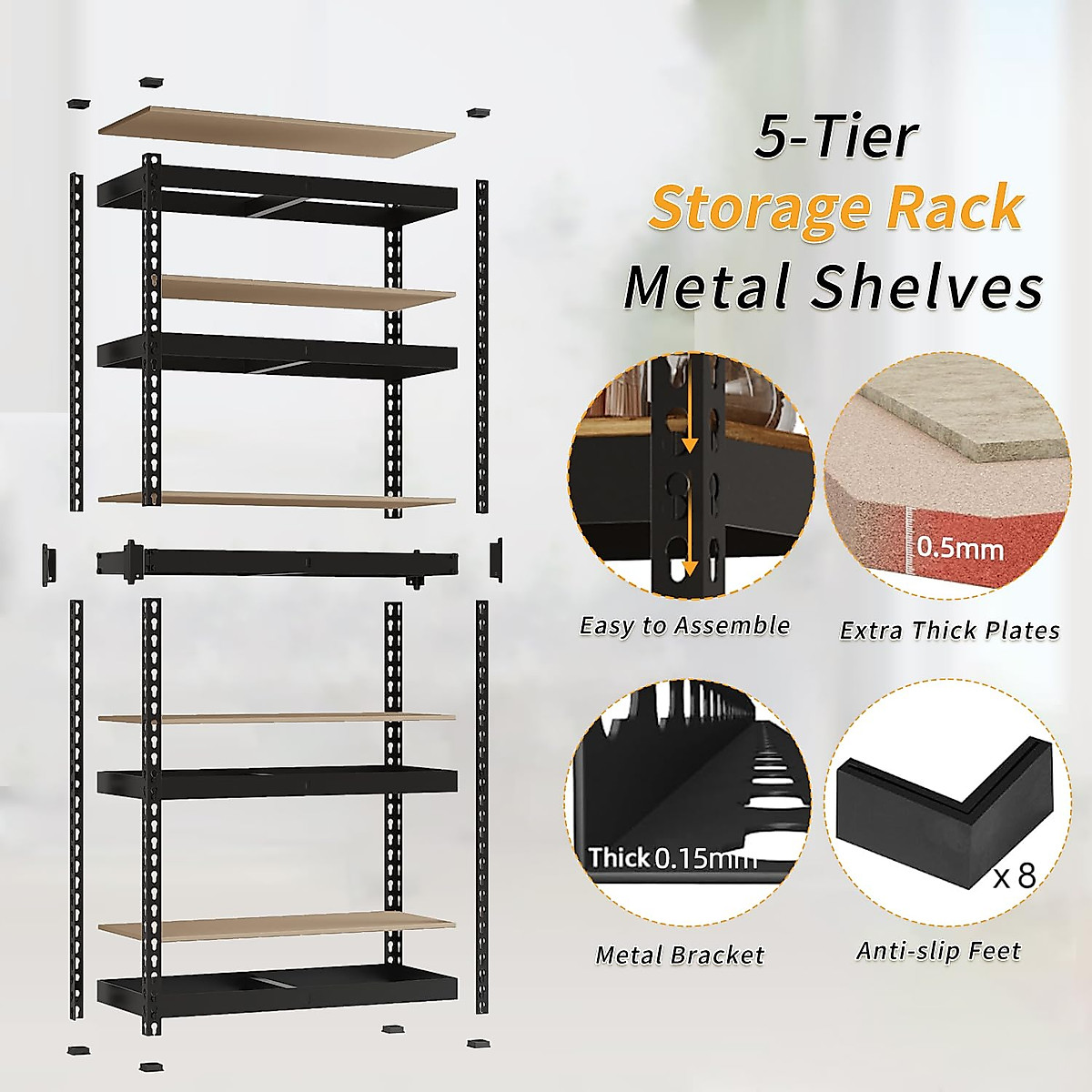 STRENGLEE 5-Tier Storage Rack Metal Shelving, Durable MDF, Adjustable, Heavy Duty, Garage & Warehouse Storage, 28x12x59 Inches, 265 lbs/Level