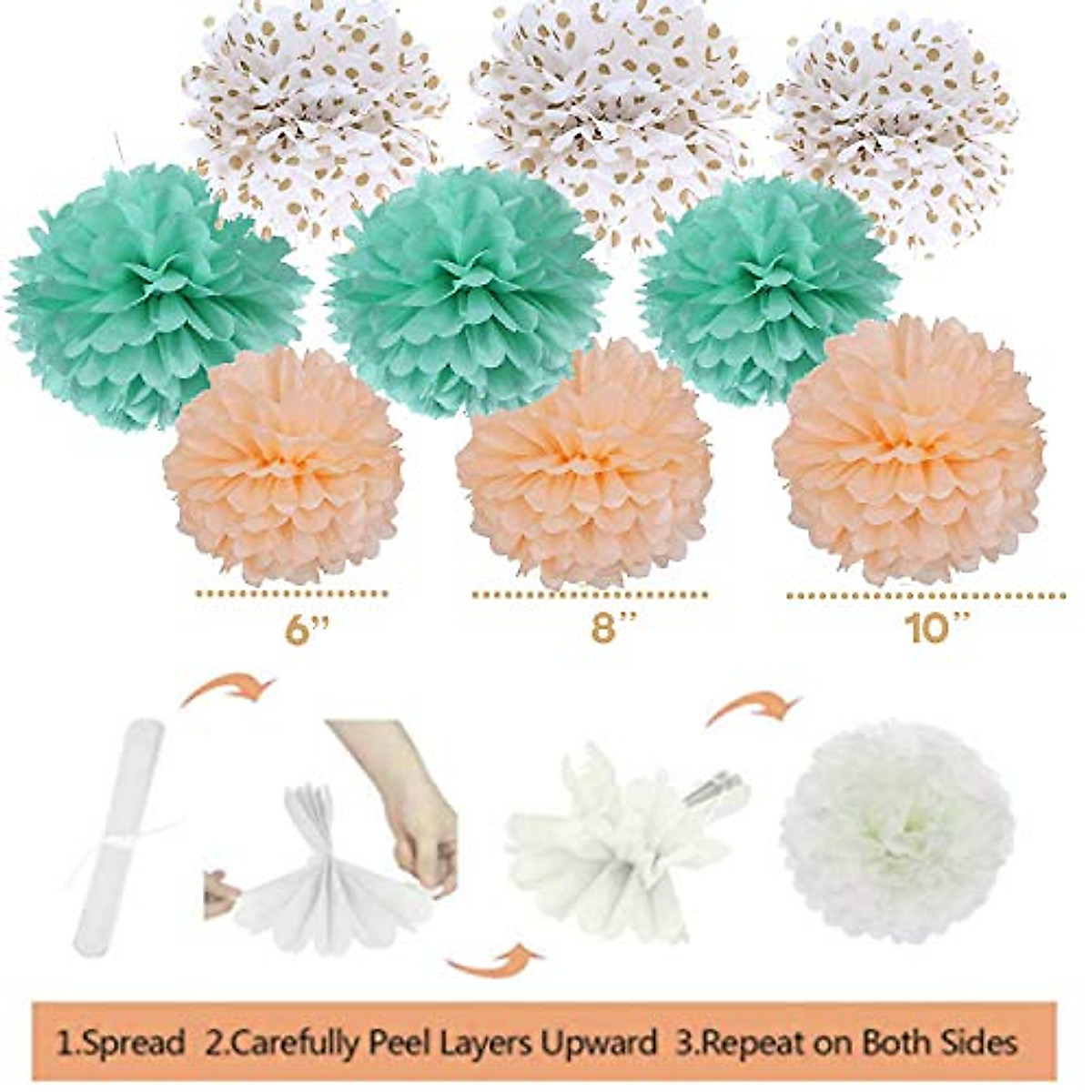 Mint Peach Birthday Party Decorations, Happy Birthday Decoration Set with Birthday Banner Pom Poms Circle Dot Garland and Tassel Garland for Women Grils Birthday Party Decor
