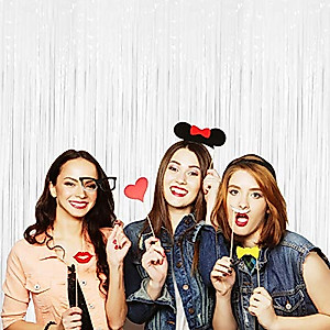 BTSD-home White Foil Fringe Curtain, Metallic Photo Booth Backdrop Tinsel Door Curtains for Wedding Birthday Bridal Shower Baby Shower Bachelorette Christmas Party Decorations(2 Pack, 6ft x 8ft)