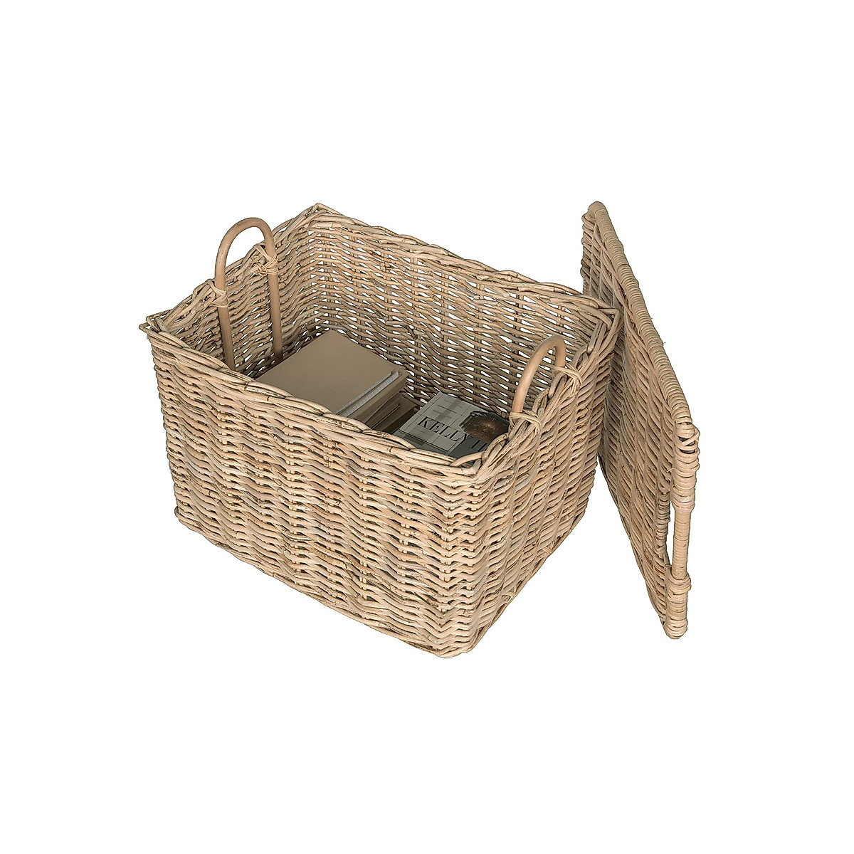 Rattan Core Rectangular Storage Basket with Lid, Natural, Large