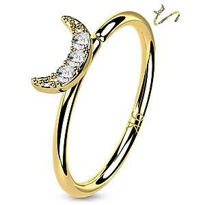 OUFER 20G Nose Rings Hoops, 9K Solid Gold Seamless Open Nose Rings, Moon Design Cartilage Earrings, Nose Piercing Jewelry for Women and Men