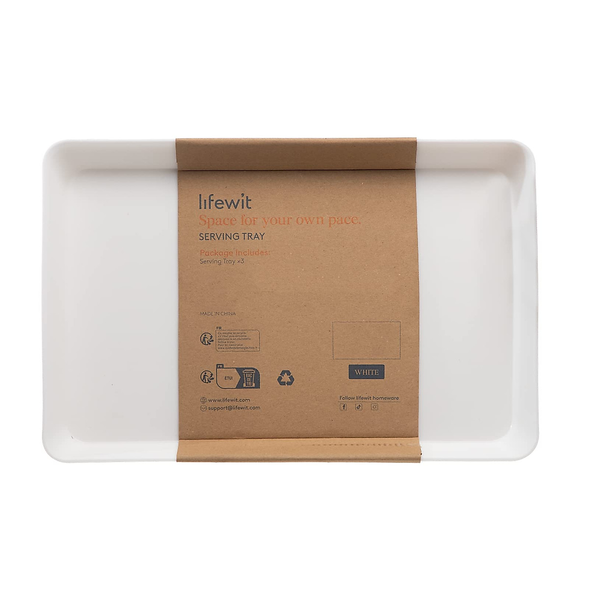 Lifewit Serving Tray Plastic for Party, 15" x 10" Platters for Serving Food, White Food Tray for Snacks, Food, Cookies, Set of 3, BPA Free