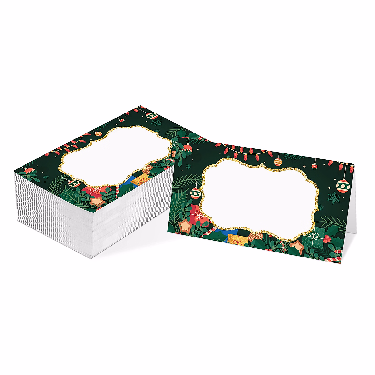 Table Place Card, Christmas Themed Tent Style Cards, Pack of 25 Half-Fold Reception Place Card, Perfect for Christmas Party, Birthday, Wedding, Bridal Showers, Banquet and Special Events A04