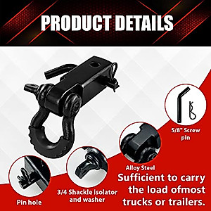 YIYITOOLS 2" Tow Hitch Receiver with 5/8" Screw Pin,3/4 Shackle,45000Lbs Break Strength Heavy Duty Receiver Kit Fit for Vehicle Recovery Off-Road
