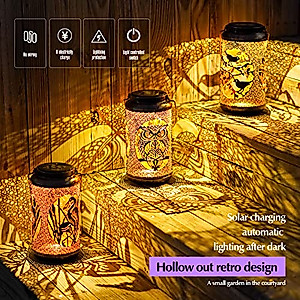Solar Metal Outdoor Lanterns Hanging Solar Owl Lights Waterproof Solar Powered Garden Decor LED Outside Yard Patio Decorations