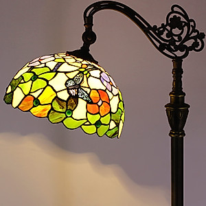ZJART Tiffany Floor Lamp Stained Glass Dragonfly Arched Gooseneck Antique Reading Light Angle Adjustable 12X18X65 Inches Bronze Finsh Bright Decor Corner Living Room Bedroom Office