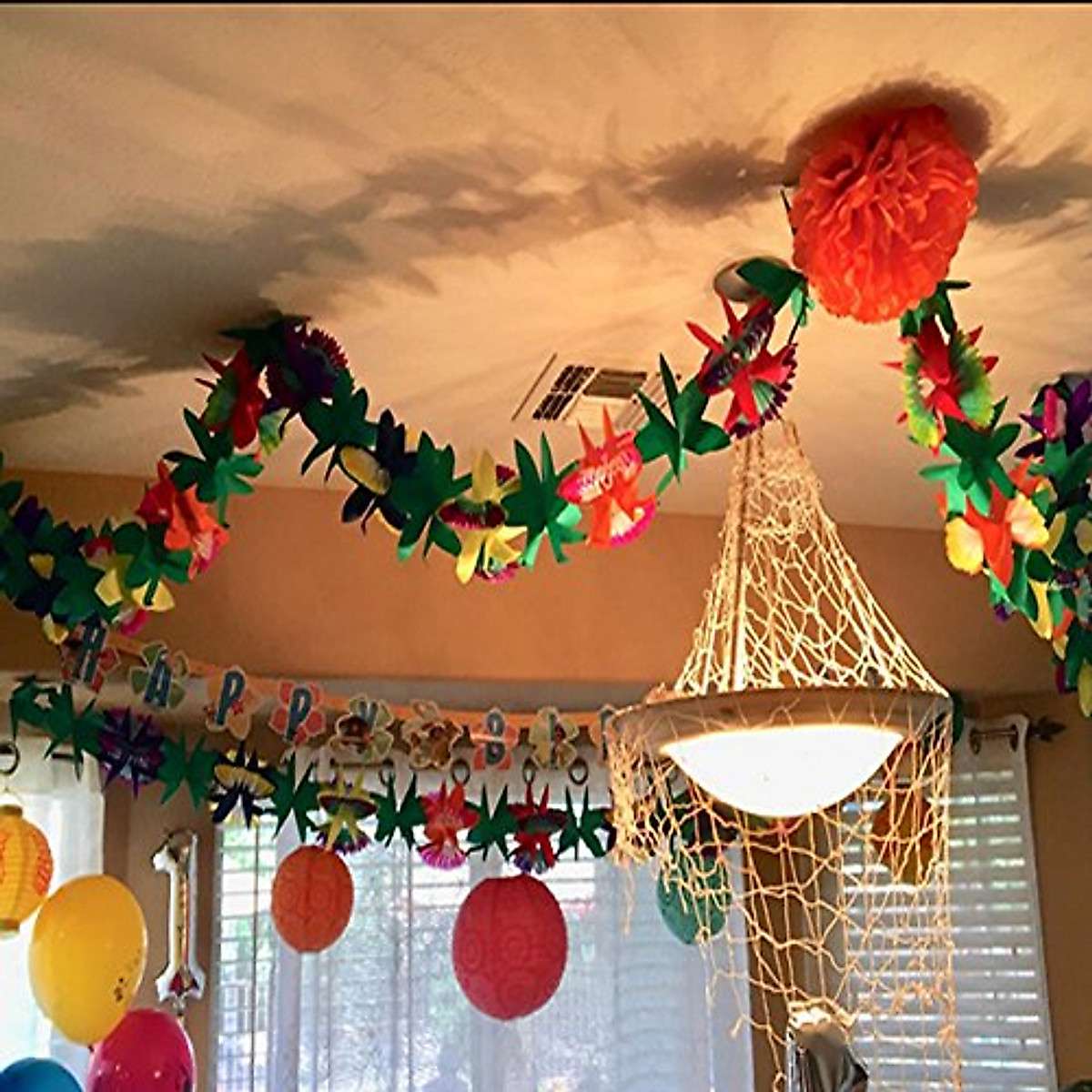 BUSOHA 2Pack Tissue Flower Garland - 12 Feet Long Tropical Multicolored Paper Flower Garland Banner for Hawaiian Luau Summer Tiki Bar Tropical Birthday Baby Shower Wedding Party Decorations Supplies