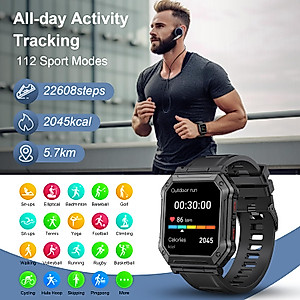 Smart Watch for Men Fitness Tracker: (Make/Answer Call) Bluetooth Tactical Military Smartwatch for Android Phones iPhone Outdoor Waterproof Digital Sport Run Watches Heart Rate Monitor Step Counter