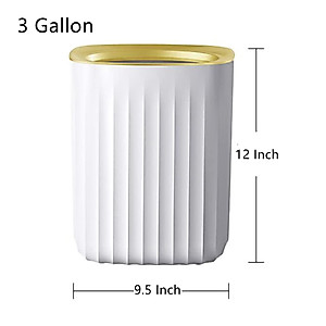 JEIMALEN Plastic Trash Can 3 Gallon Small Wastebasket Slim Garbage Can Rectangle Modern Trash Can for Kitchen, Bathroom, Bedroom, Home Office, Outdoor, Dorm Room (White-Gold)