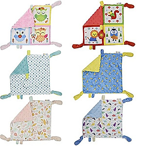 Dr.Rapeti Tag Security Blanket for Baby Infant Toddler Kid 10x10inches Washable Sensory Toy Lovey Appease Blanket (Flower)