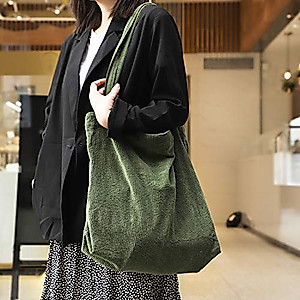 Women Corduroy Tote Bag, Etercycle Casual Handbags Big Capacity Shopping Shoulder Bag with Pocket (Army Green)