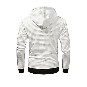 JMIERR Hoodies for Men Pullover Casual Plaid Jacquard Drawstring Long Sleeve Hooded Waffle Knit Sweatshirts, US 40(M), White