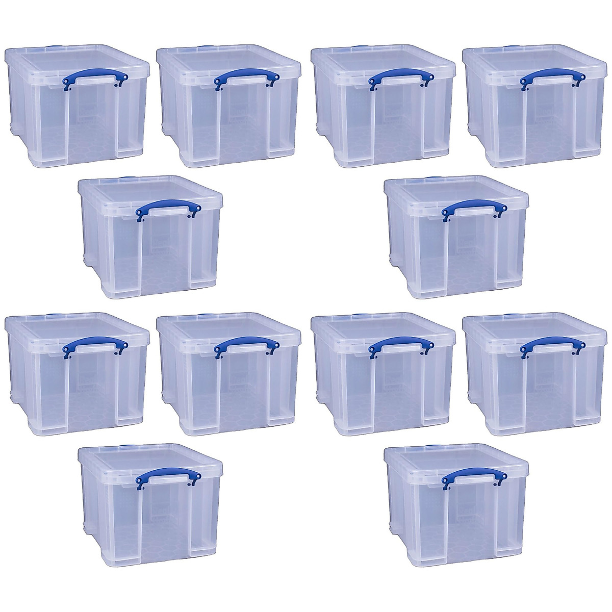 Really Useful Box 32 Liters Storage Bin Container with Snap Lid and Clip Lock Handles for Lidded Home and Office Storage Organization, 12 Pack