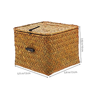 Luxshiny Wicker Shelf Baskets Bin with Lid Handwoven Seagrass Basket Storage Bins Cubes Household Basket Boxes for Shelf Closet Wardrobe Home Organizer