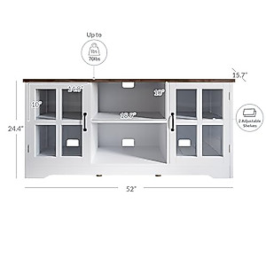 BELLEZE Modern 52 Inch Traditional TV Stand & Media Entertainment Center Console Table for TVs up to 55 Inch or Sideboard Buffet with Wood Glass Storage Cabinets - Cori (White)