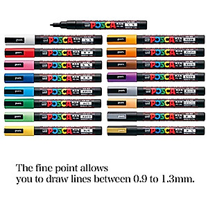 Uni Paint Marker Poster Color 17 Marking Pen Fine Point PC-3M 15 Standard & Gold,Silver Set With Kanji LOVE Sticker