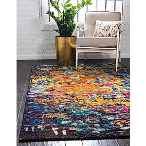 Unique Loom Estrella Collection Dark Colors, Modern, Abstract, Distressed Area Rug, 7 ft x 10 ft, Multi/Navy Blue