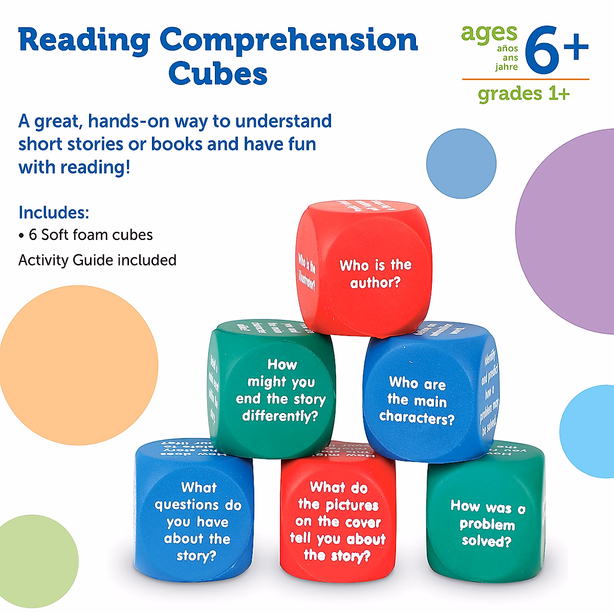 Learning Resources Reading Comprehension Cubes, 6 Colored Foam Cubes, Ages 6+, Multi-color, 1-5/8 L x 1-5/8 W in