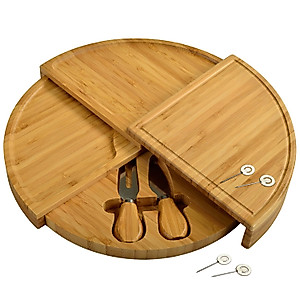 Picnic at Ascot Bamboo Cheese/Charcuterie Board with Knives & Cheese Markers- Innovative Patented Design enables All in One Storage