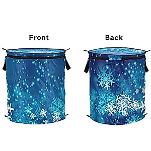 DOMIKING Winter Snowflakes Christmas New Year Popup Laundry Hamper with Handles Collapsible Laundry Basket Portable Storage Organizer for Kids Rooms College Dorms Travel