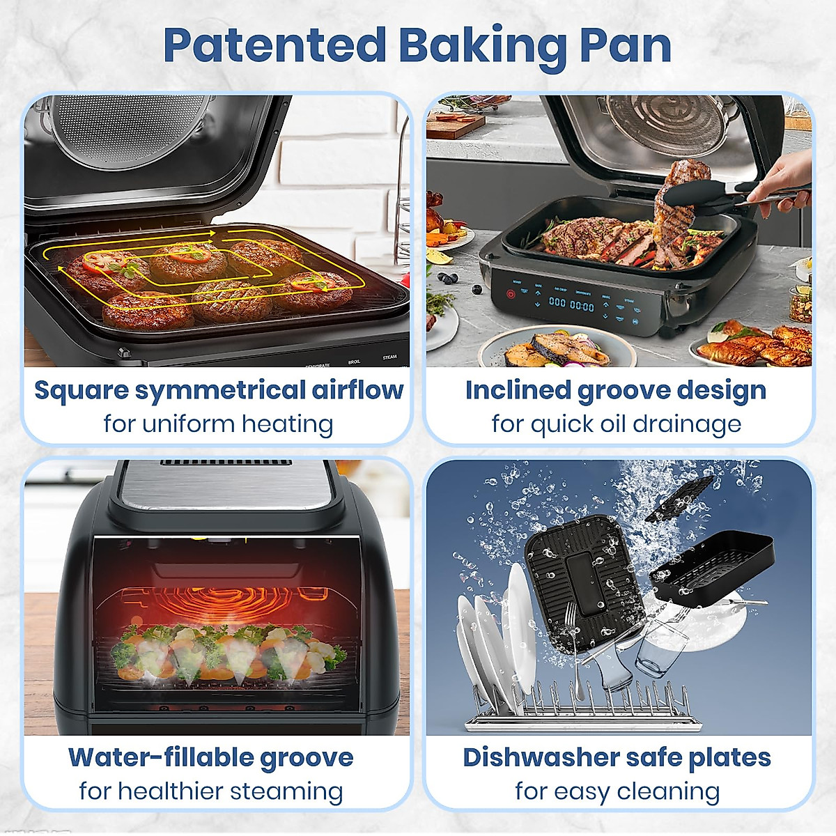 Parmedu Air Fryer Indoor Smokeless Grill: 12-in-1 Electric Air Grill Combo with Bake, Roast, Broil, Steam, Dehydrate, 1800W Power Grill with Smart Thermometer, Non-stick Dishwasher-safe Plates, 6Qt