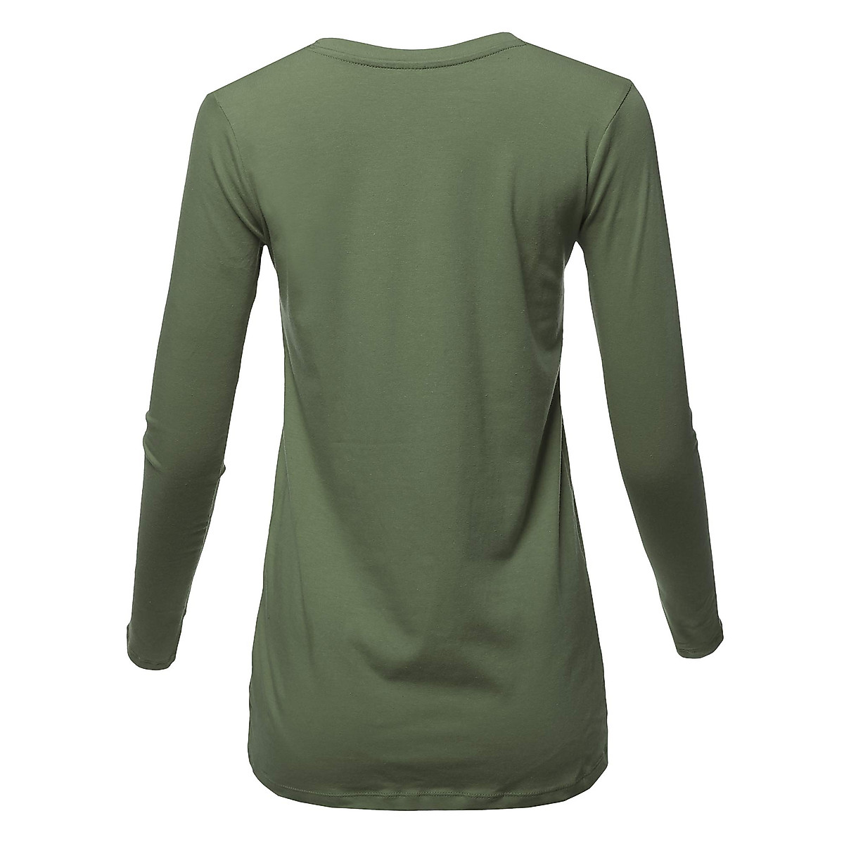 Basic Solid Soft Cotton Long Sleeve Crew Neck Top Shirts Dark Olive M