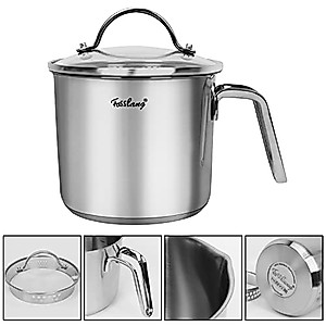 1.5 Quart Stainless Steel Saucepan with Pour Spout, Saucepan with Glass Lid, 6 cups Burner Pot with Spout - for Boiling Milk, Sauce, Gravies, Noodles