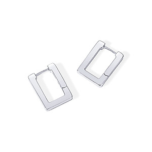 PAVOI Rhodium Plated 925 Sterling Silver Post Square Hoop Earrings | Geometric Rectangle Gold Hoop Earrings for Women