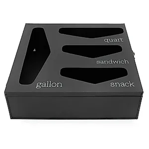 AuldHome Design Enamelware Kitchen Bag Organizer (Black), Farmhouse Style Holder Compatible w/Zipper Seal Kitchen Storage