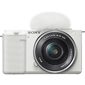 Sony ZV-E10 Mirrorless Camera with 16-50mm Lens (White) (ILCZV-E10L/W) + Sony E 10-18mm Lens + 64GB Card + Filter Kit + Corel Photo Software + Bag + NPF-W50 Battery + External Charger + More (Renewed)