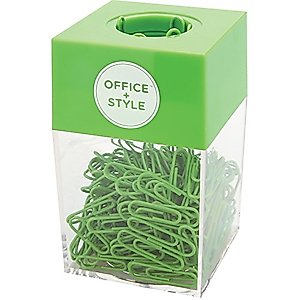 Office Style Paper Clip Dispenser with Magnetic lid, 200 Paper Clips, Green (OS-200PCGREEN)