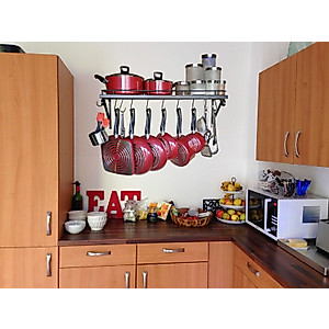 30" Wall mounted pots and pans rack. Pot holders wall shelves with 12 hooks. Kitchen shelves wall mounted with wall hooks. Kitchen storage pot holder pot rack. Pot pan organizer. Pot Pan rack.