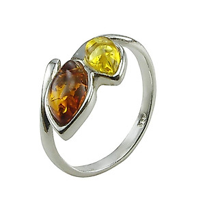HolidayGiftShops Sterling Silver Baltic Honey and Lemon Amber Adjustable Ring Maja