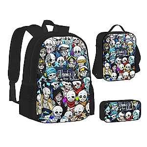 BNALAO Sans Cartoon Undertale Anime 3PCS Cartoon Backpack Set Laptop Backpack Portable Lunch Bag Print Pencil Case Travel Bags Daily