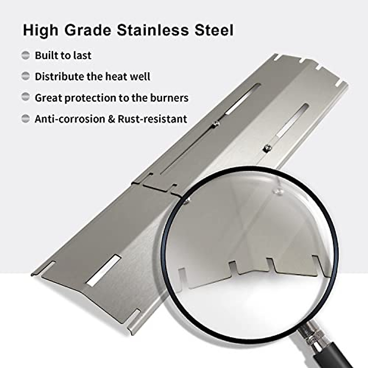 Plowo Universal Adjustable Tent Shield, Stainless Steel Heat Plate, Grill Burner Cover, Heat Tent, Grill Repair Kits for Charbroil and Other Gas Grill Models, BBQ Replacement Parts, Pack of 4