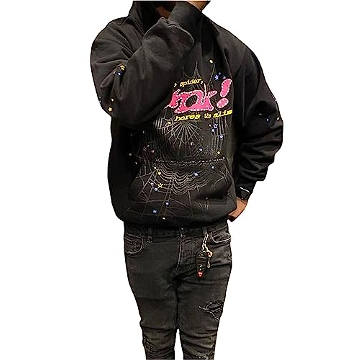 KOSUSANILL Full Zip Up Hoodies Spider 555 Gothic Graphic Print Designer Hoodie Y2K Rhinestone Oversized Sweatshirt Halloween outfit (Black Spider Net, M)