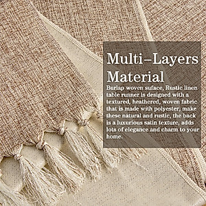 yuboo Boho Table Runner, Fall Rustic Farmhouse Dresser Runners Cover Top for Bedroom, Dining Table, Fall Table Decor, Bridal Shower, Burlap Linen Table Runner 72 inches Long (15x72 Tassels Included)