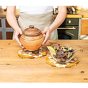 Natural Wood Trivets for Hot Dishes Set Sturdy 8'', Pots and Pans - 2 Eco Friendly Hot Pads for Kitchen Counter - Round Stand Dining Table Decor,Hot Plates to Protect - Wood Teapot Trivet Gifts…