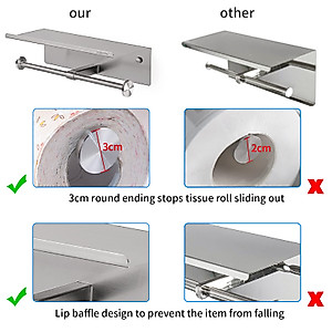 YUMORE Toilet Paper Holder, 304 Stainless Steel Bathroom Double Roll Tissue Holder with Shelf, Wall Mounted Washroom Dual TP Dispenser Storage, Flushable Wipes Dispenser, Brushed Nickel Finish