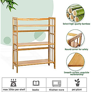 C&AHOME Bamboo Shelf, 3-Tier Bookshelf Bookcase, Free-Standing Storage Shelf, Plant Flower Stand, Max Load 35LBS Per Shelf, Utility Shelf Rack for Living Room Bathroom Kitchen Home Natural