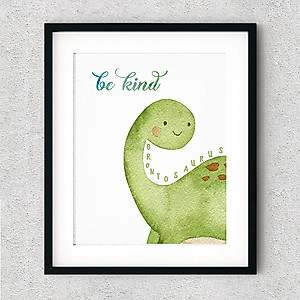 Inspirational Be Kind Be Yourself Be Curious Be Brave Wall Art Decor, Dinosaur Wall Decor for Nursery Bedroom Home, Dinosaur Poster Be Kind Be Brave Decorations for Nursery Room Living Room Home Set of 4 (8”X10”) Unframed