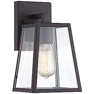 John Timberland Arrington Modern Industrial Outdoor Wall Light Fixture Mystic Black Steel 10 3/4" Clear Glass Panel for Exterior House Porch Patio Outside Deck Garage Front Door Garden Home