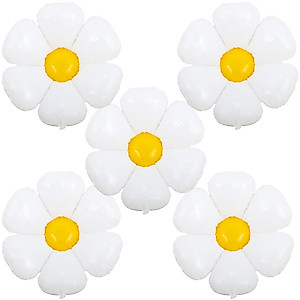 HORUIUS Daisy Balloons White Daisy Flower Balloon Daisy Themed Party Birthday Wedding Decoration Supplies 30inch 5PCS