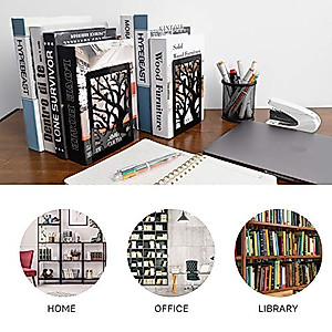 Jekkis Book Ends, Bookends for Shelves, Bookends for Heavy Books, Book Shelf Holder, Decorative Book Ends, Metal Bookends Black 3 Pairs, Non Skid Book Stoppers